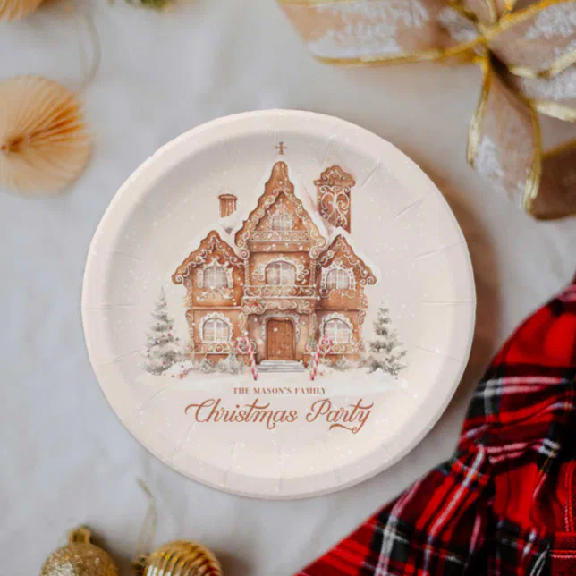 Christmas Party Gingerbread House Personalized Paper Plates | Zazzle