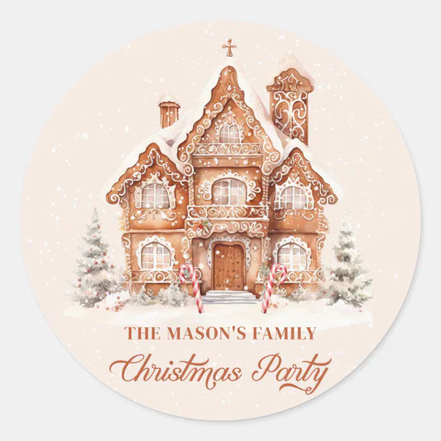 Christmas Party Gingerbread House Sticker | Zazzle
