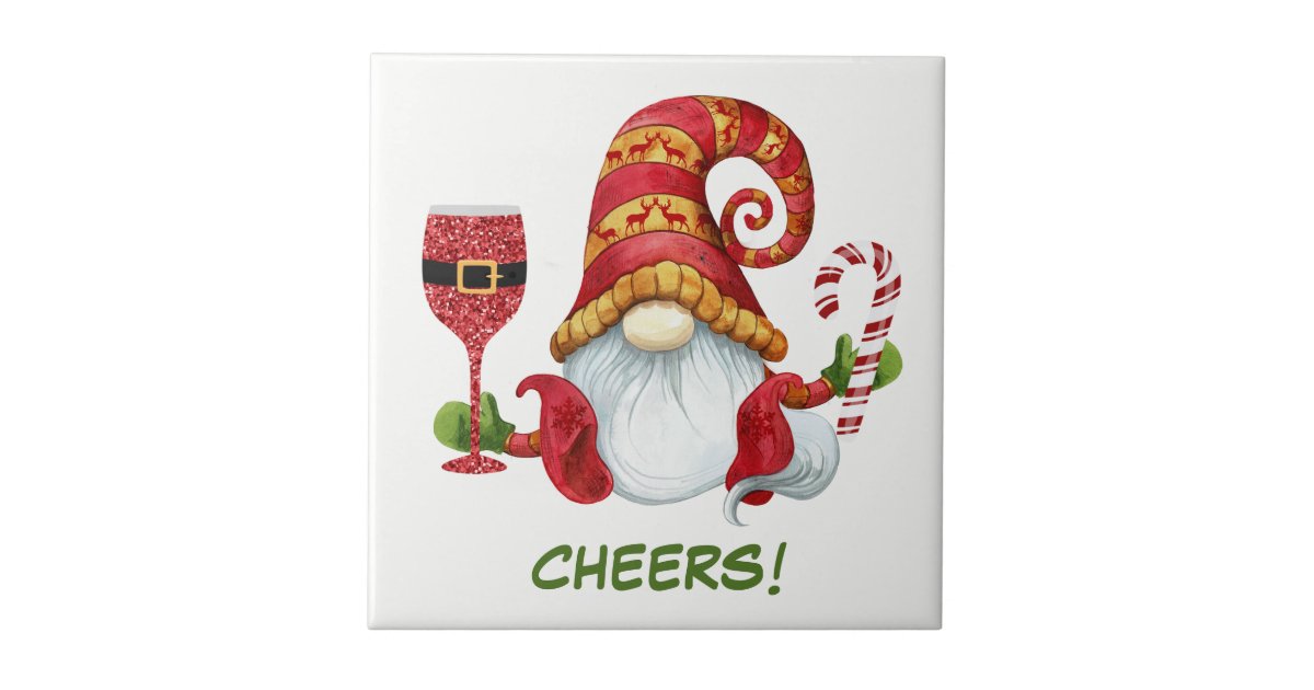 Christmas Party Gnome Cheers Ceramic Tile | Zazzle