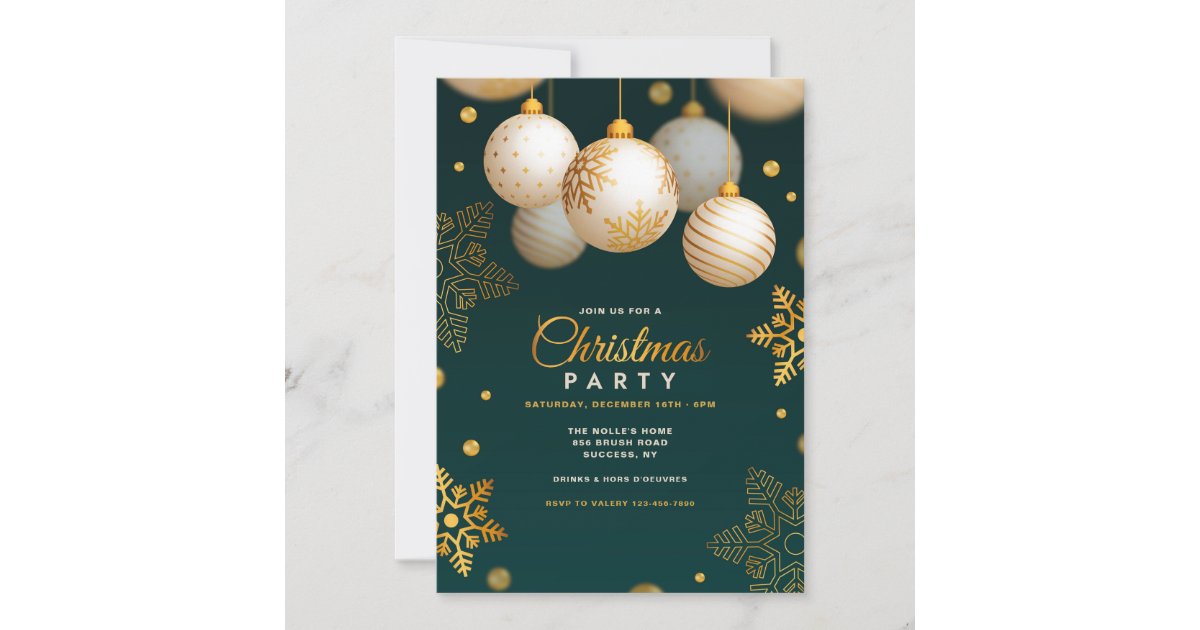 Christmas Party Green and Gold Invitation | Zazzle
