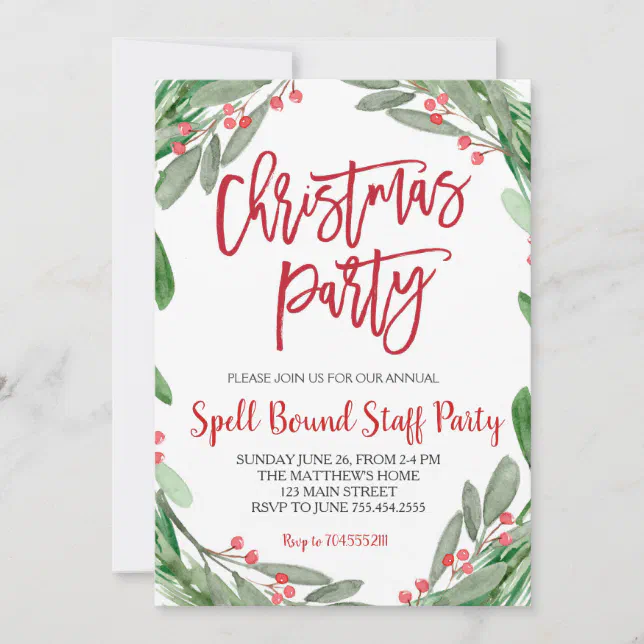 Christmas Party Greenery Wreath Invitation | Zazzle