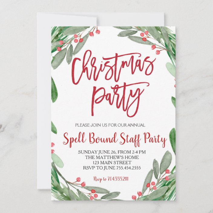 Christmas Party Greenery Wreath Invitation | Zazzle.com