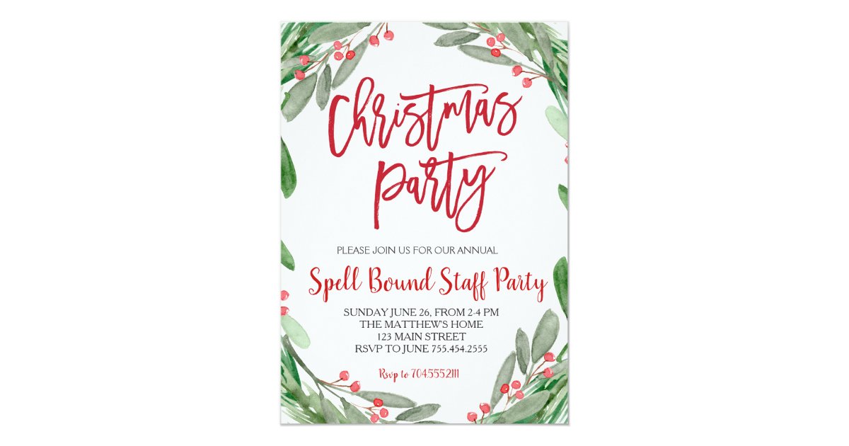 Christmas Party Greenery Wreath Invitation | Zazzle.com