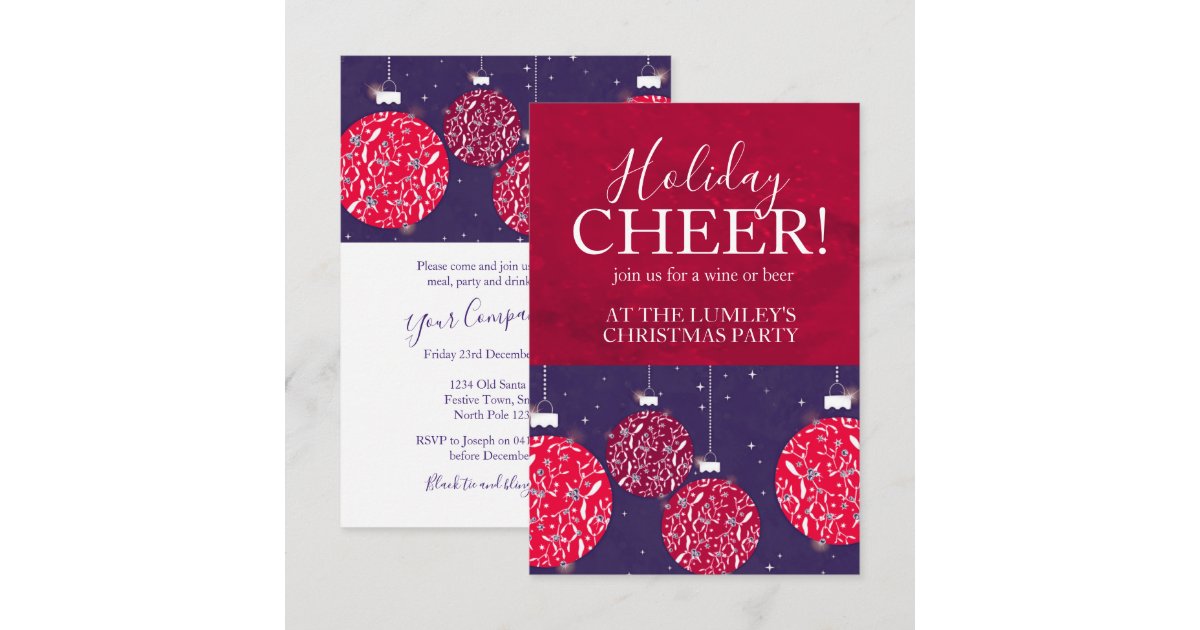Christmas party holiday cheer bauble invitations | Zazzle