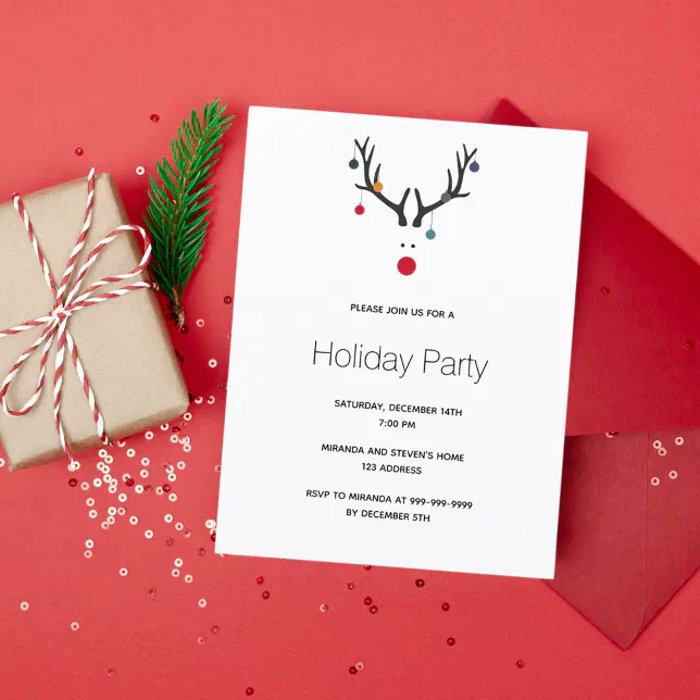 Christmas party holiday reindeer invitation postcard | Zazzle