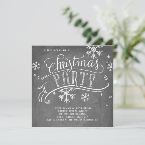 Christmas Party Holiday Snowflakes Square Chalk Invitation | Zazzle