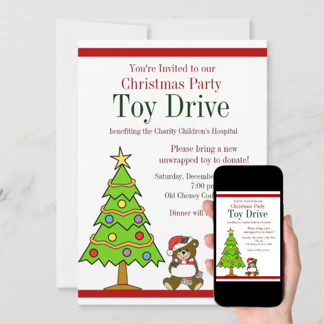 Christmas Party Holiday Toy Drive Invitations | Zazzle