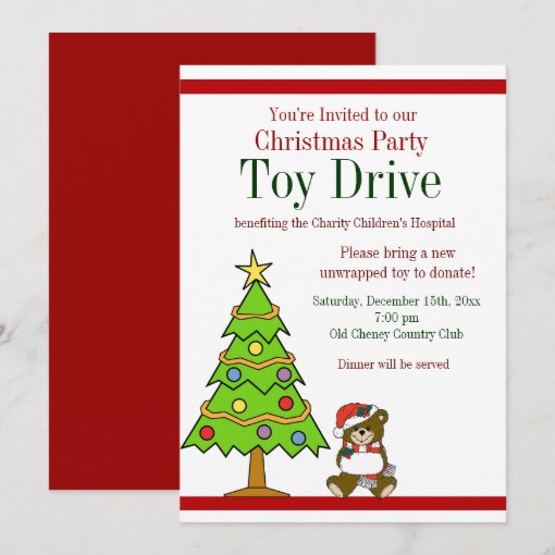 Christmas Party Holiday Toy Drive Invitations | Zazzle