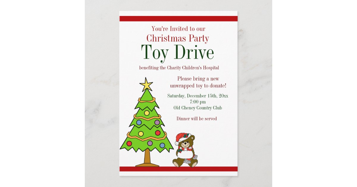 Christmas Party Holiday Toy Drive Invitations | Zazzle.com