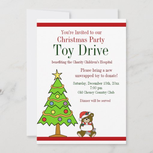 Christmas Party Holiday Toy Drive Invitations | Zazzle