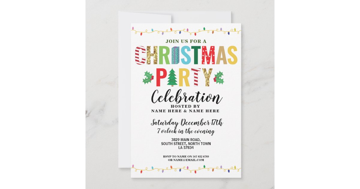 Christmas Party Holidays Tree Lights Festive Invitation | Zazzle