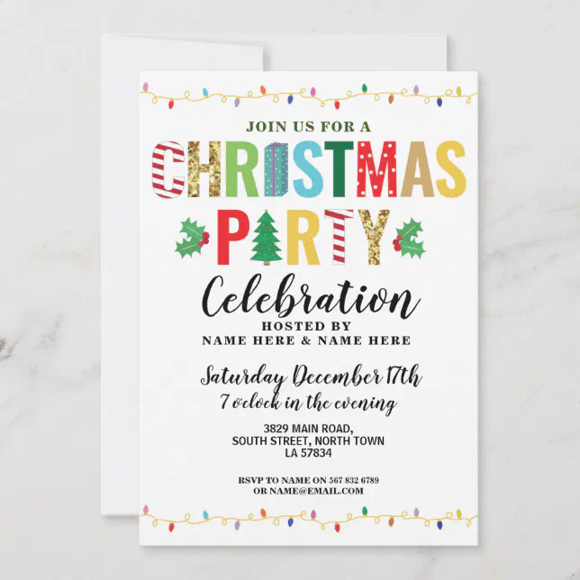 Christmas Party Holidays Tree Lights Festive Invitation | Zazzle
