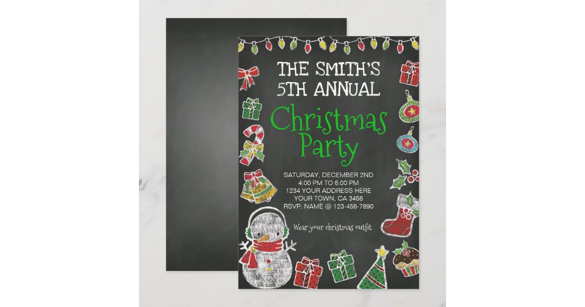 Christmas Party Invitation, Chalkboard Invitation | Zazzle