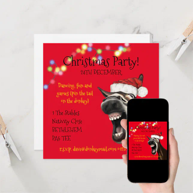 Christmas Party Invitation, Crazy Donkey Invitation | Zazzle