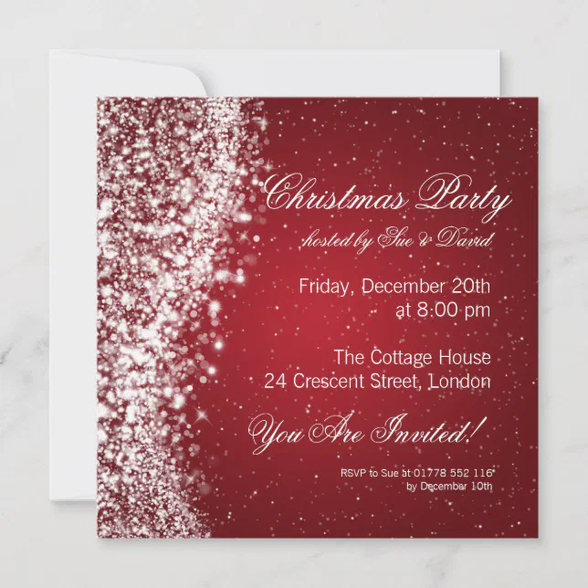 Christmas Party Invitation Elegant Sparkle Red | Zazzle