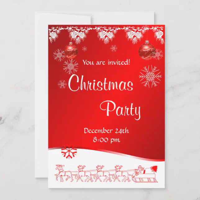 Christmas Party invitation on red background | Zazzle