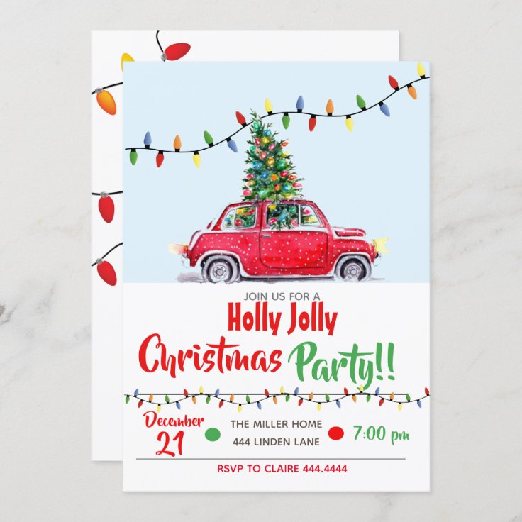 Christmas Party Invitations Holly Jolly | Zazzle