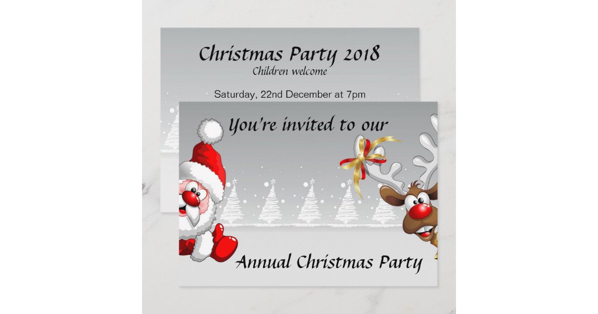 Christmas party invite with cartoon santa reindeer | Zazzle