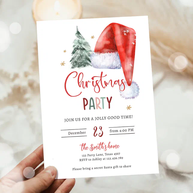Christmas Party Jingle and Mingle Holiday Santa Invitation | Zazzle