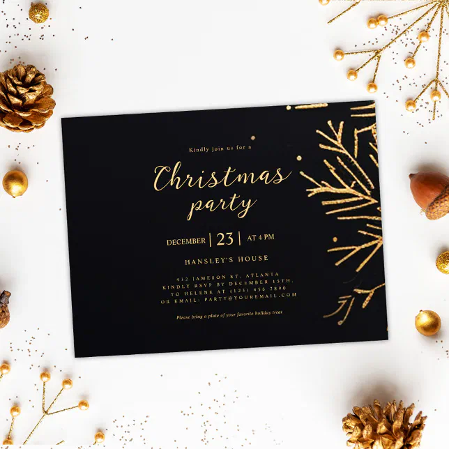 Christmas Party Modern Elegant Festive Holiday Invitation Postcard | Zazzle