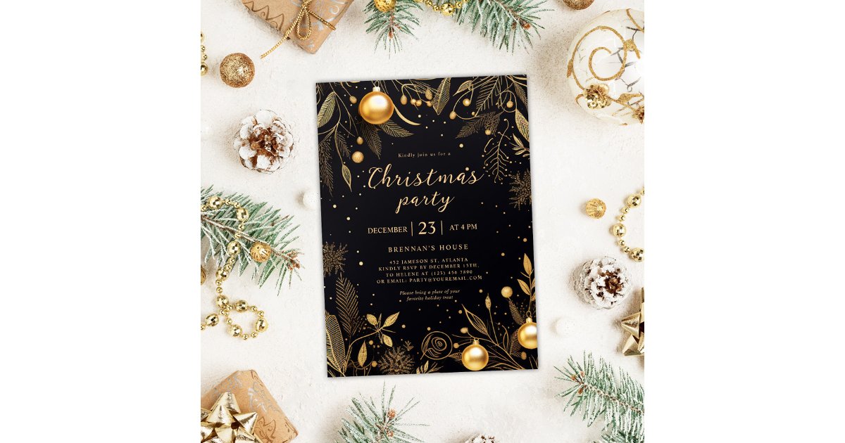 Christmas Party Modern Elegant Gold Holiday Invitation | Zazzle