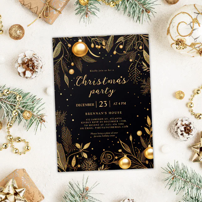 Christmas Party Modern Elegant Gold Holiday Invitation | Zazzle