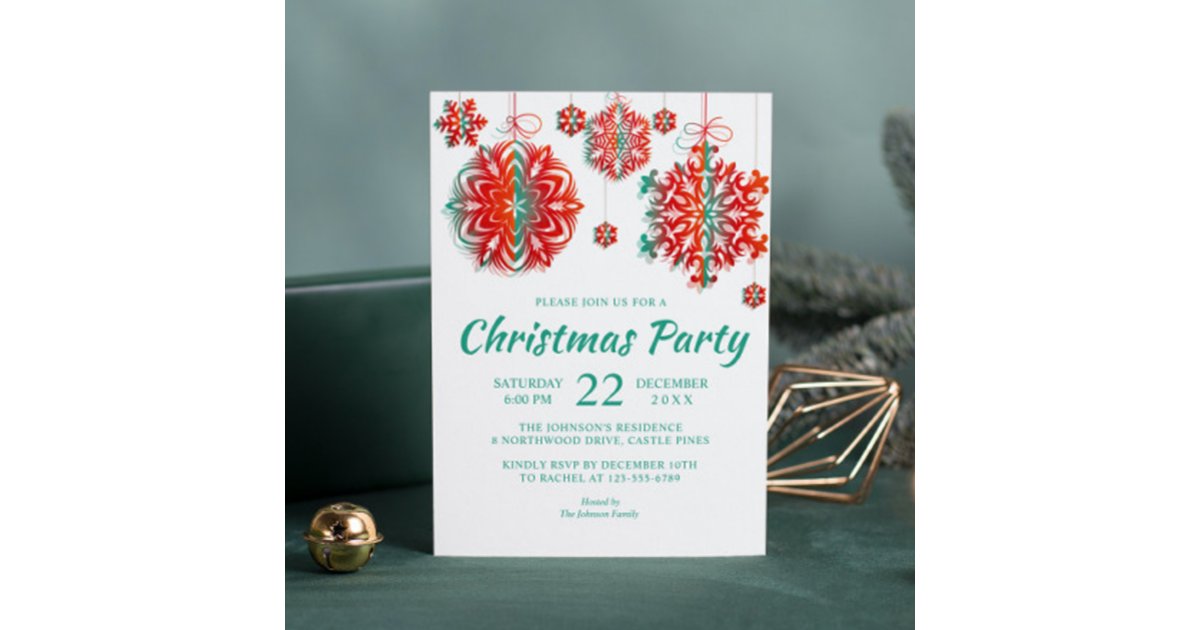 Christmas Party Modern Snowflakes Invitation | Zazzle