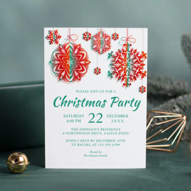 Christmas Party Modern Snowflakes Invitation | Zazzle