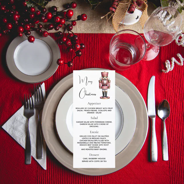Christmas party nutcracker dinner menu card | Zazzle