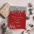 Christmas party red glitter silver invitation postcard | Zazzle