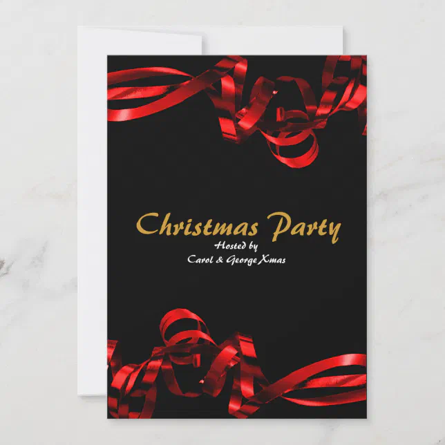 Christmas party red ribbons elegant stylish invitation | Zazzle
