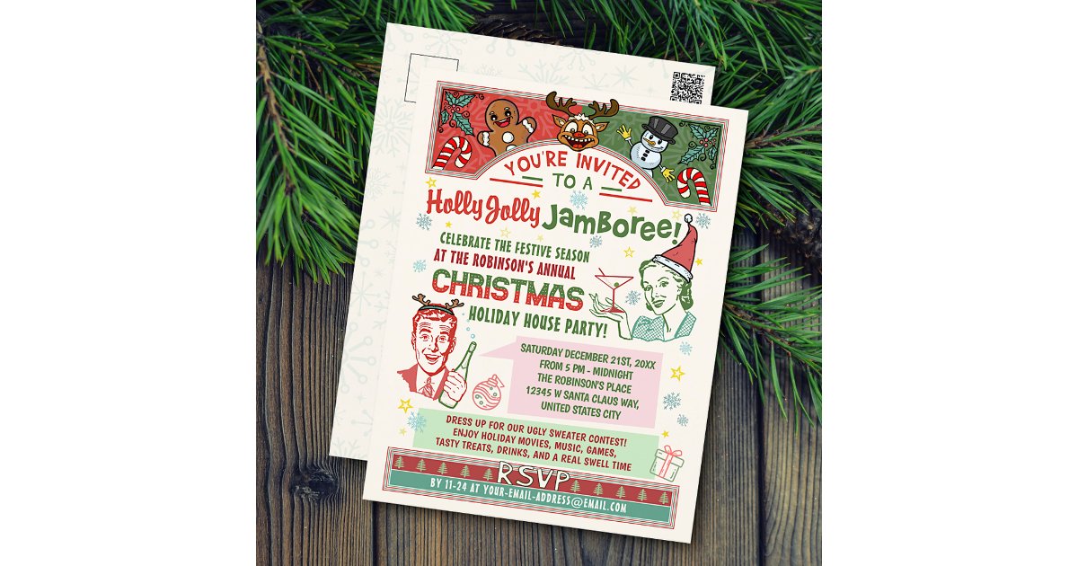 Christmas Party Retro 1950s Midcentury Xmas Humor Holiday Postcard | Zazzle