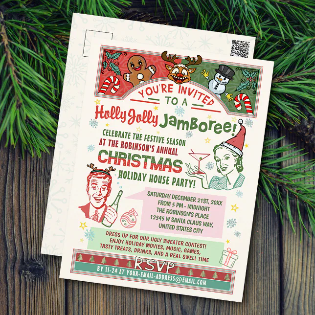 Christmas Party Retro 1950s Midcentury Xmas Humor Holiday Postcard | Zazzle