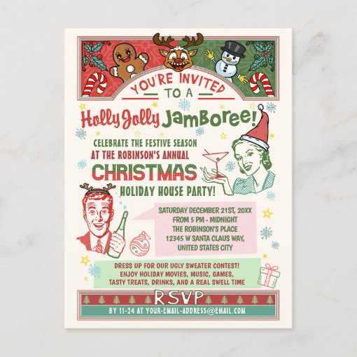 Christmas Party Retro 1950s Midcentury Xmas Humor Holiday Postcard | Zazzle
