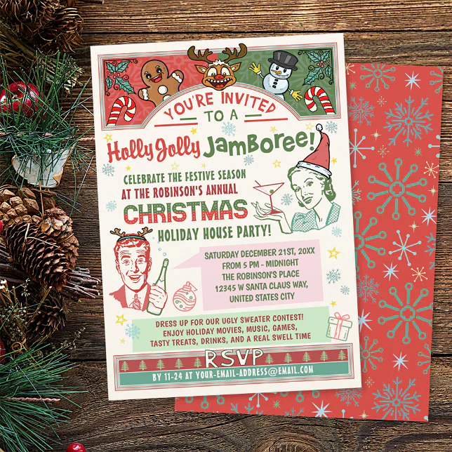 Christmas Party Retro Midcentury Winter Xmas Humor Invitation | Zazzle