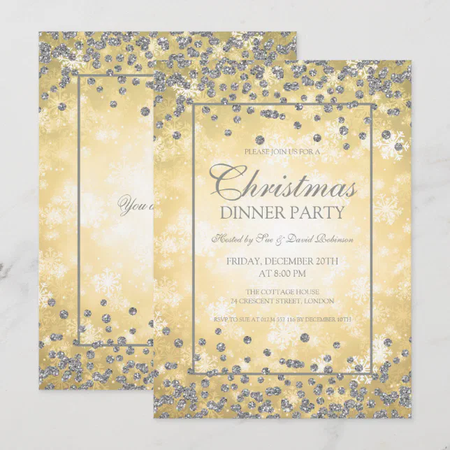 Christmas Party Silver Gold Glitter Winter Wonder Invitation | Zazzle