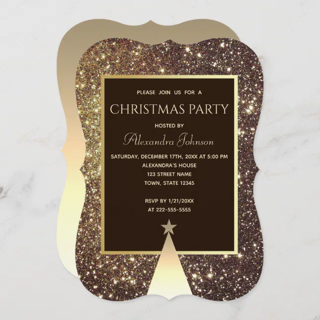 Christmas Party Sparkle Gold Invitation | Zazzle