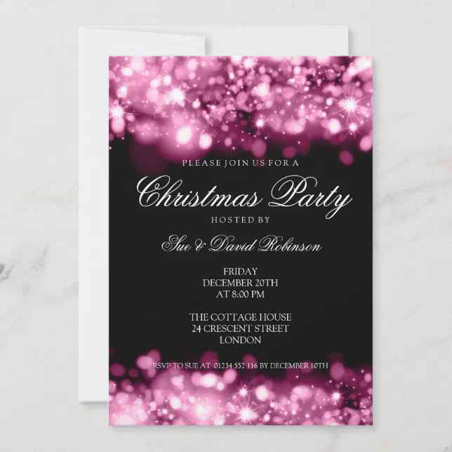 Christmas Party Sparkling Lights Pink Invitation | Zazzle