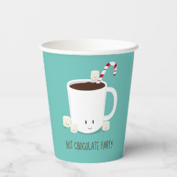 Christmas Party Teal Hot Chocolate Hot Cocoa Paper Cups | Zazzle