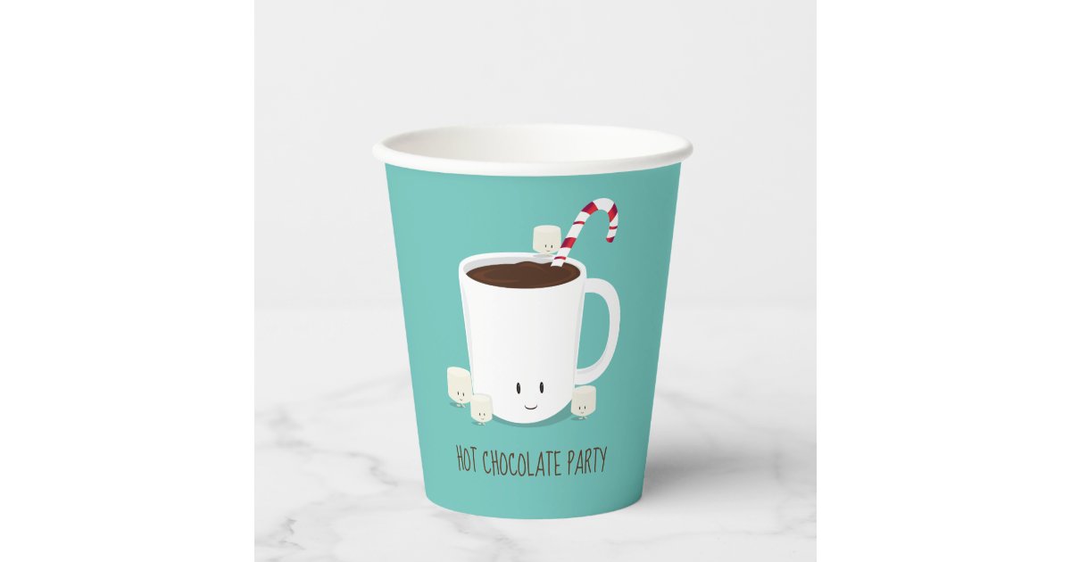 Christmas Party Teal Hot Chocolate Hot Cocoa Paper Cups | Zazzle