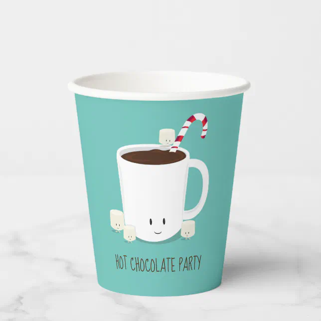 Christmas Party Teal Hot Chocolate Hot Cocoa Paper Cups | Zazzle