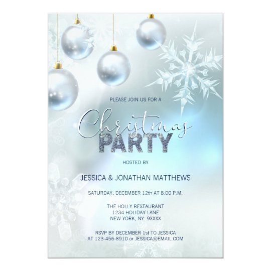 CHRISTMAS PARTY Winter Snow Snowflakes Blue Silver Invitation | Zazzle.com