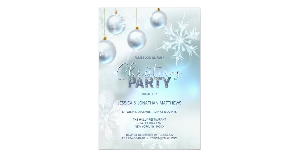 CHRISTMAS PARTY Winter Snow Snowflakes Blue Silver Invitation | Zazzle.com