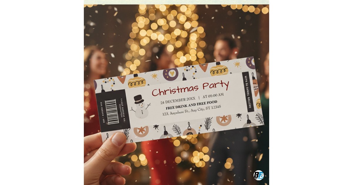 Christmas Party with Barcode & DJ Name, Entry Pass Invitation | Zazzle