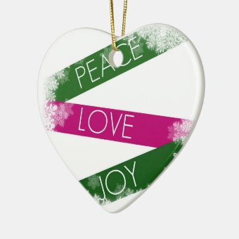 Christmas Peace, Love, Joy Heart Ornament | Zazzle