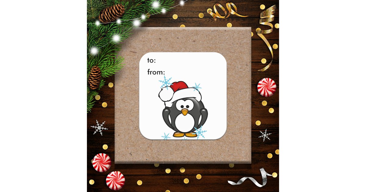 Christmas Penguin Gift Tag Sticker | Zazzle