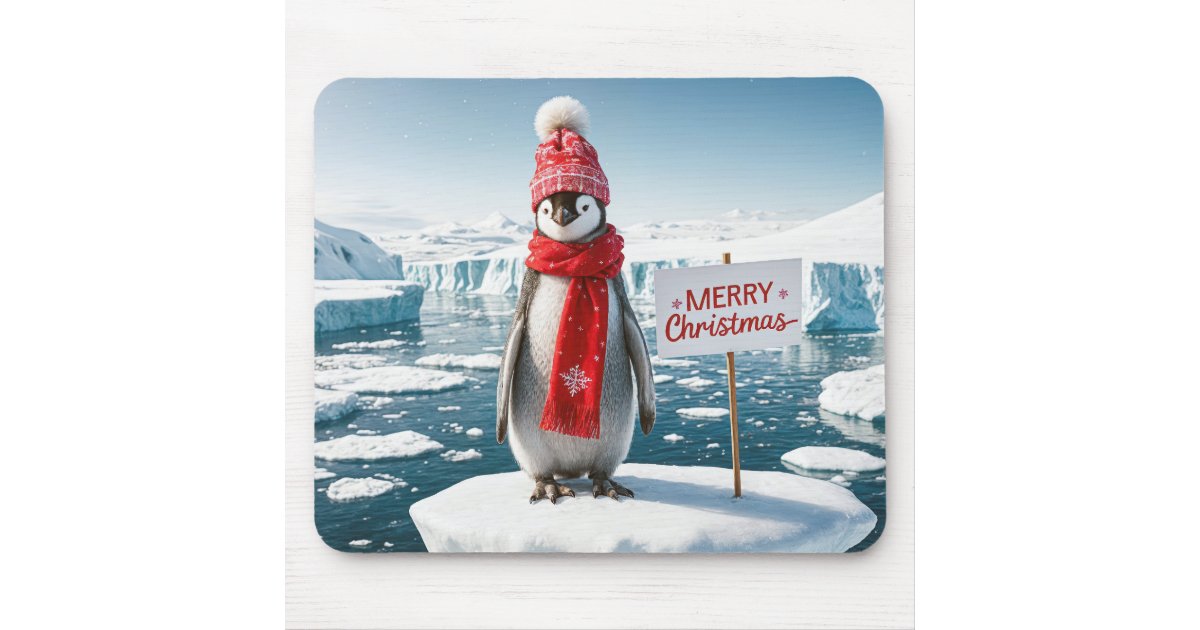 Christmas Penguin On An Iceberg Mouse Pad | Zazzle