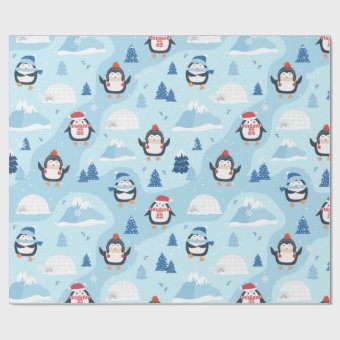 Christmas Penguins & Igloos Wrapping Paper | Zazzle