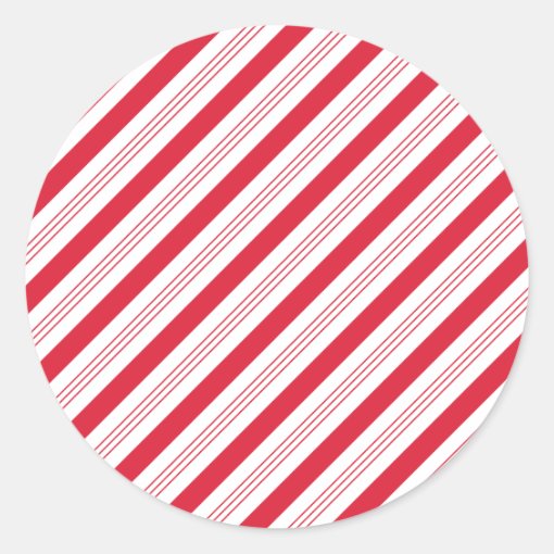 Christmas Peppermint Candy Cane Stripes Red Classic Round Sticker | Zazzle
