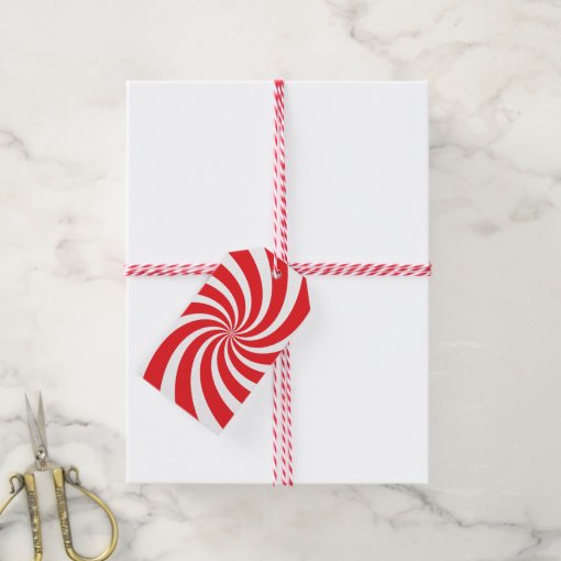 Christmas Peppermint Candy Cane Swirl Red Gift Tag | Zazzle